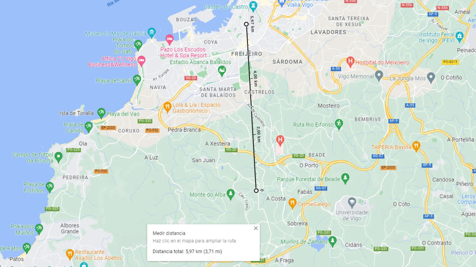 Como medir la distancia en Google Maps entre dos o más puntos